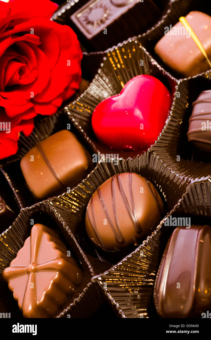 Assorted gourmet chocolate in a box Stock Photo - Alamy