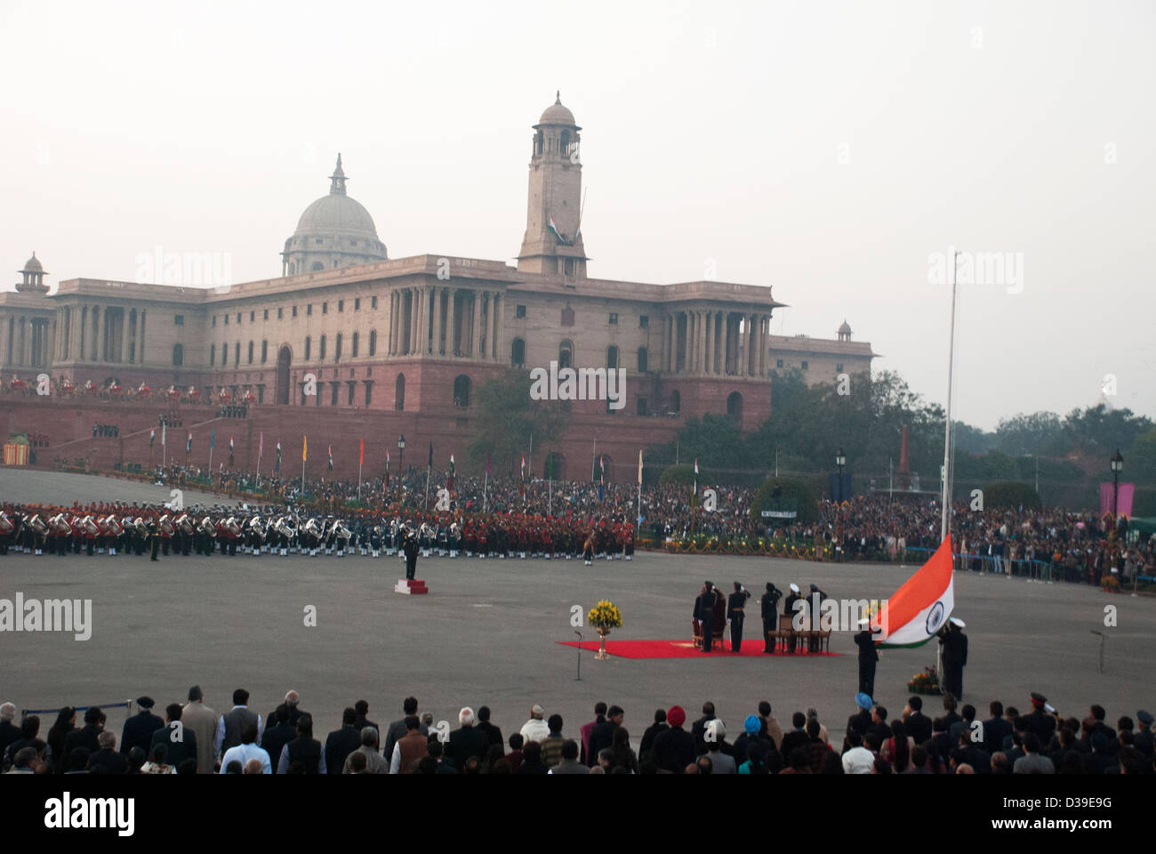 Flag being lowered at the end of Beating Retreat Ceremony Stock Photo ...