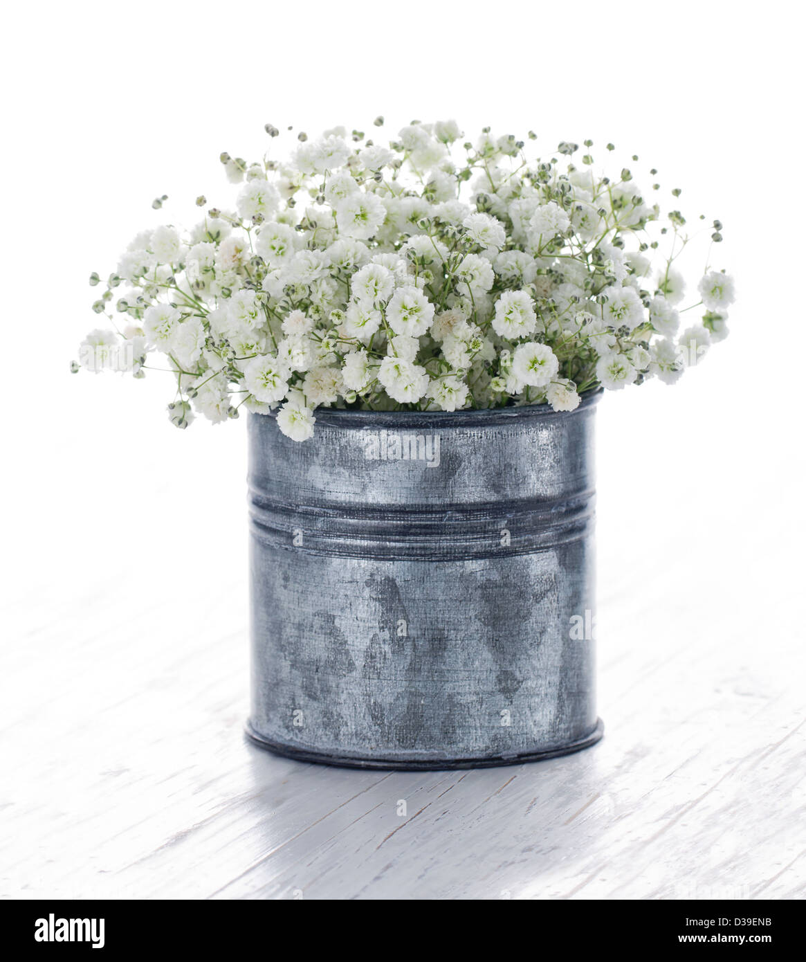 Bouquet of white gypsophila, baby's breath flowers, on wooden ...