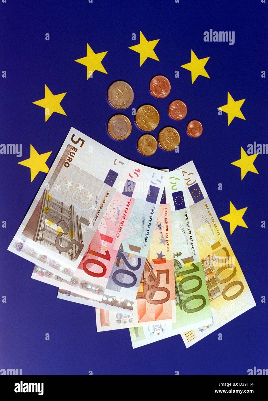 Six of the seven Euro notes on the European flag, pictured November ...