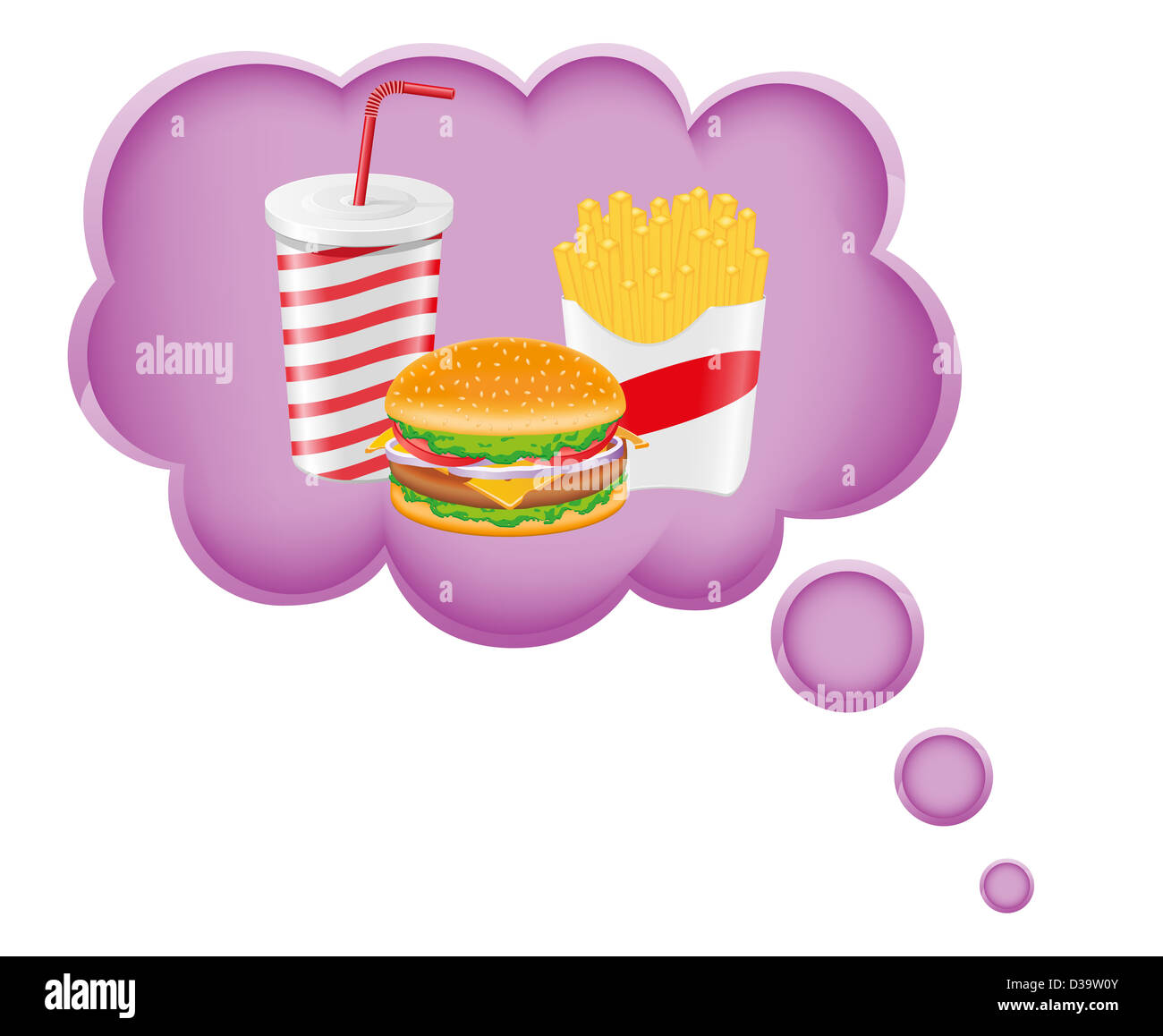 concept of dream a food in cloud illustration isolated on white ...