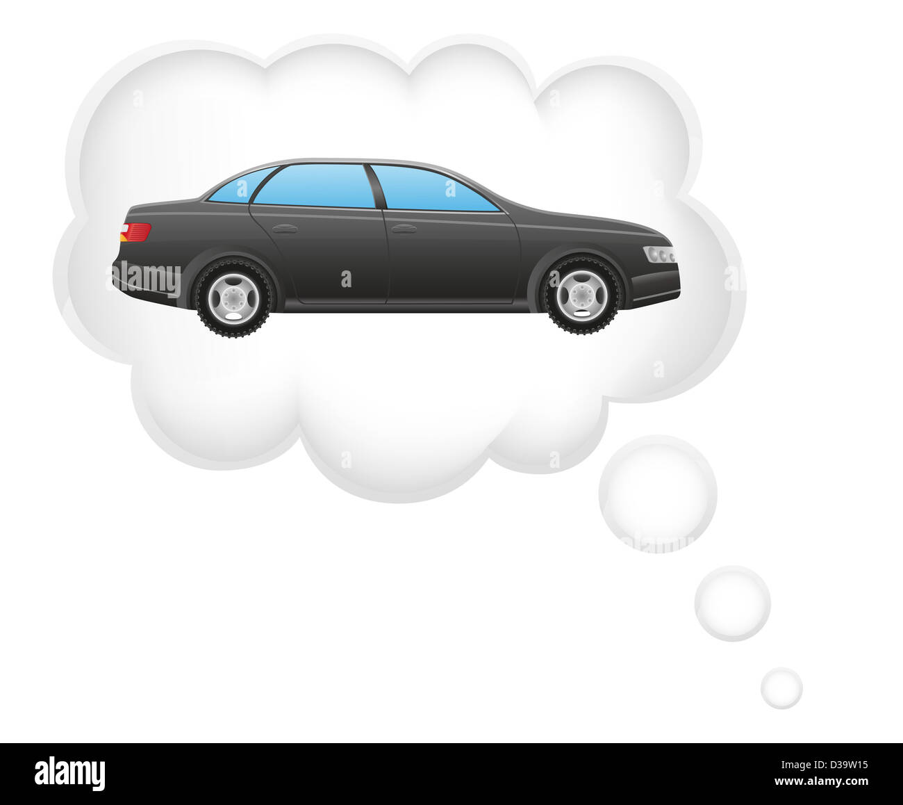 concept of dream a car in cloud illustration isolated on white ...