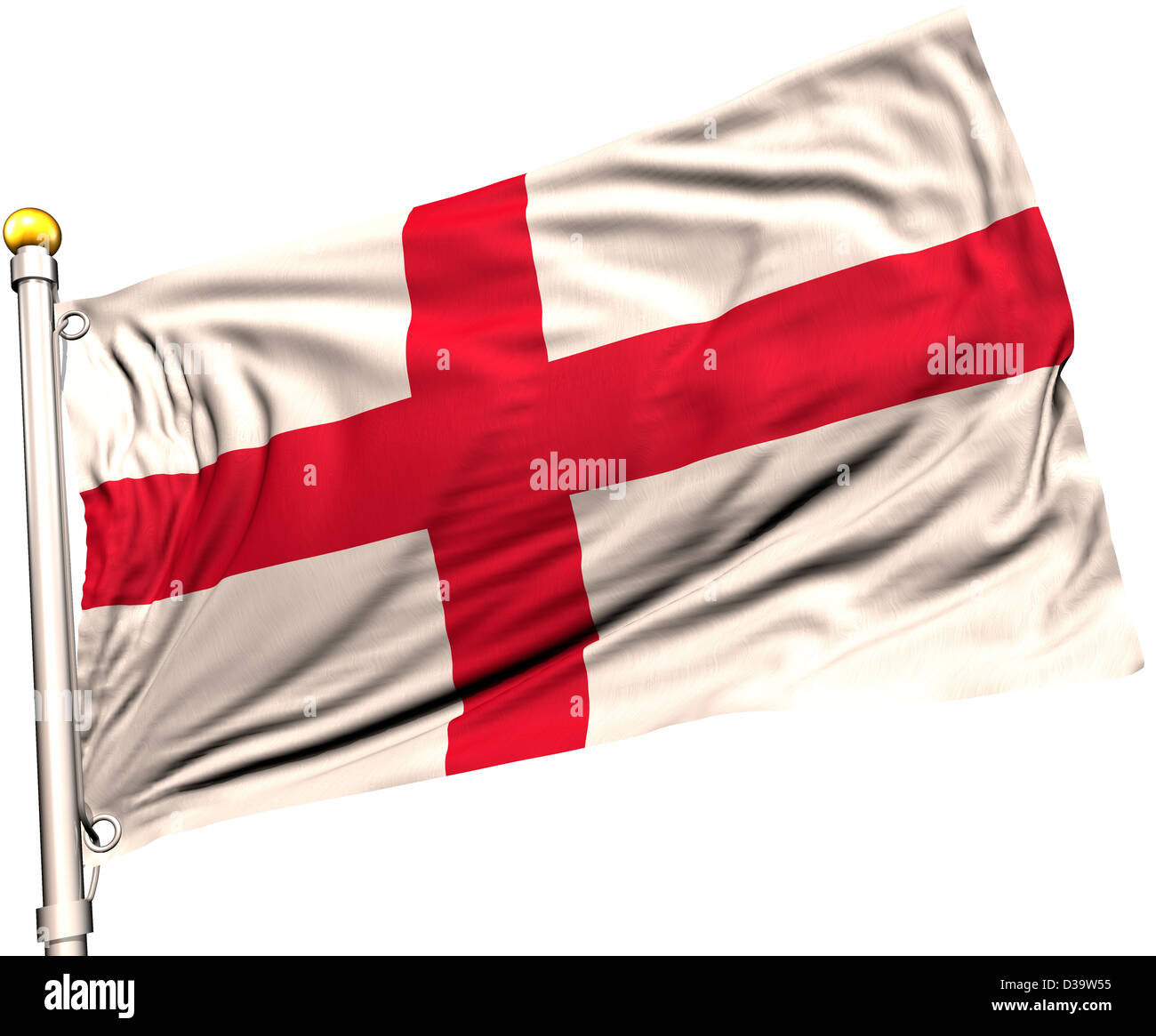 England flag on a flag pole. Clipping path included. Silk texture ...