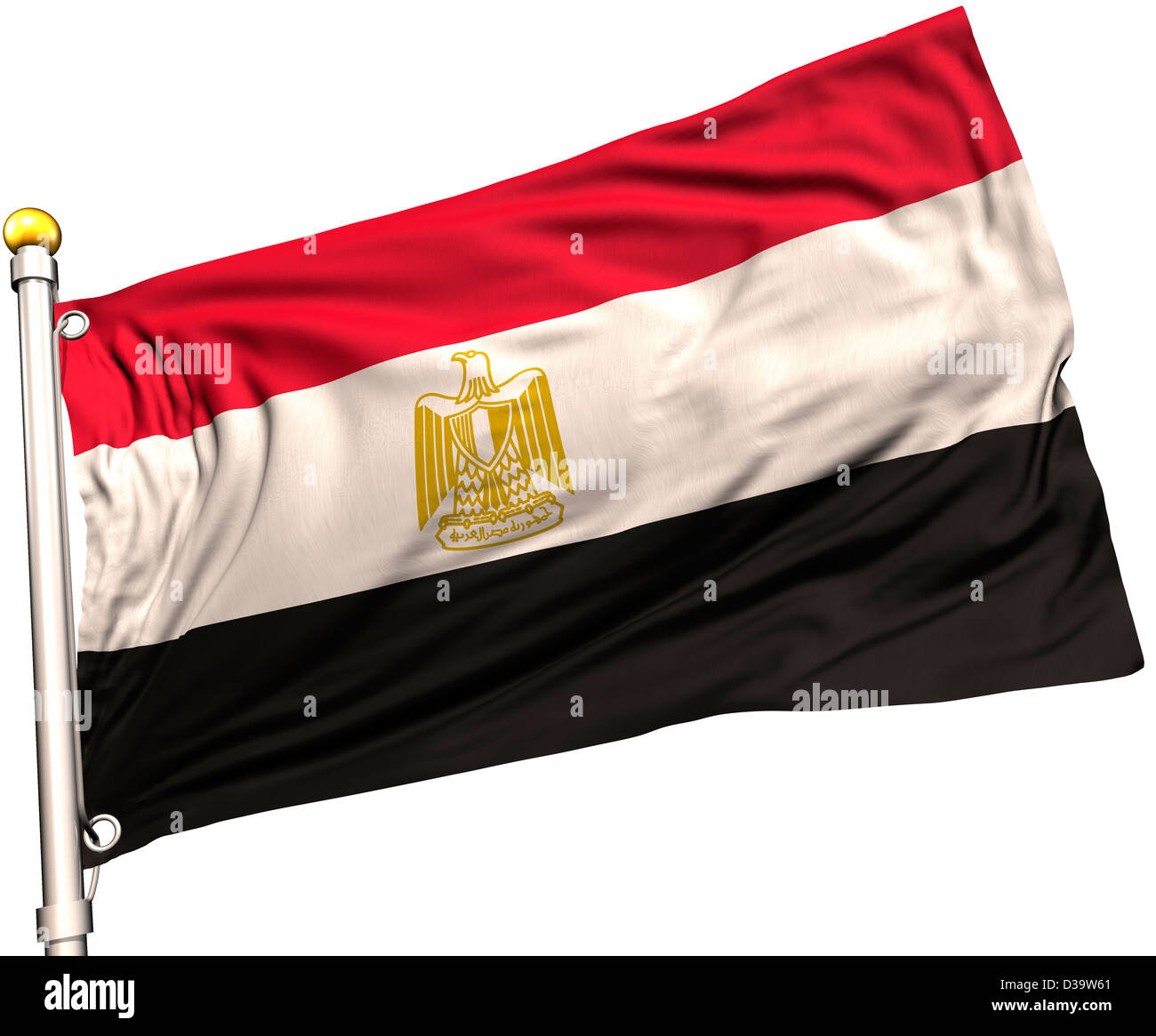 Egypt flag on a flag pole. Clipping path included. Silk texture visible ...