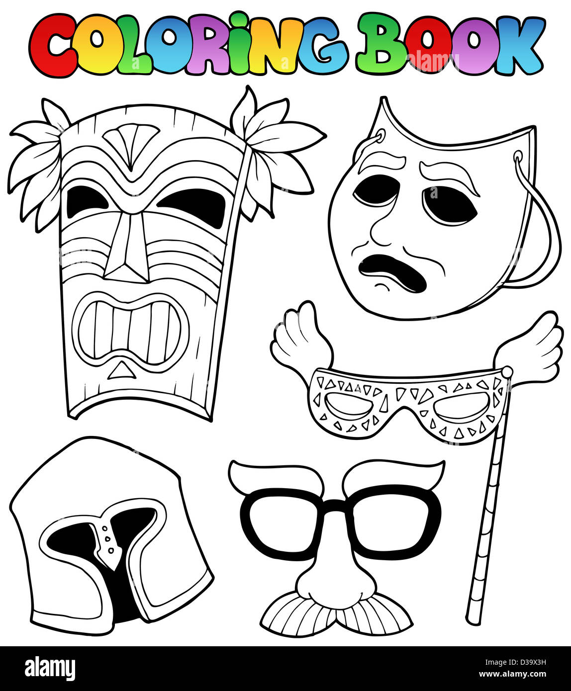 Coloring book with different masks - thematic illustration Stock Photo ...