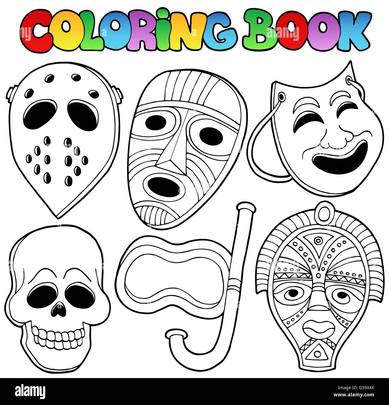 Coloring book with various masks - thematic illustration Stock Photo ...