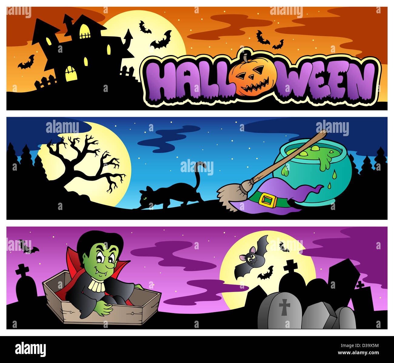 Halloween banners set 3 - color illustration Stock Photo - Alamy