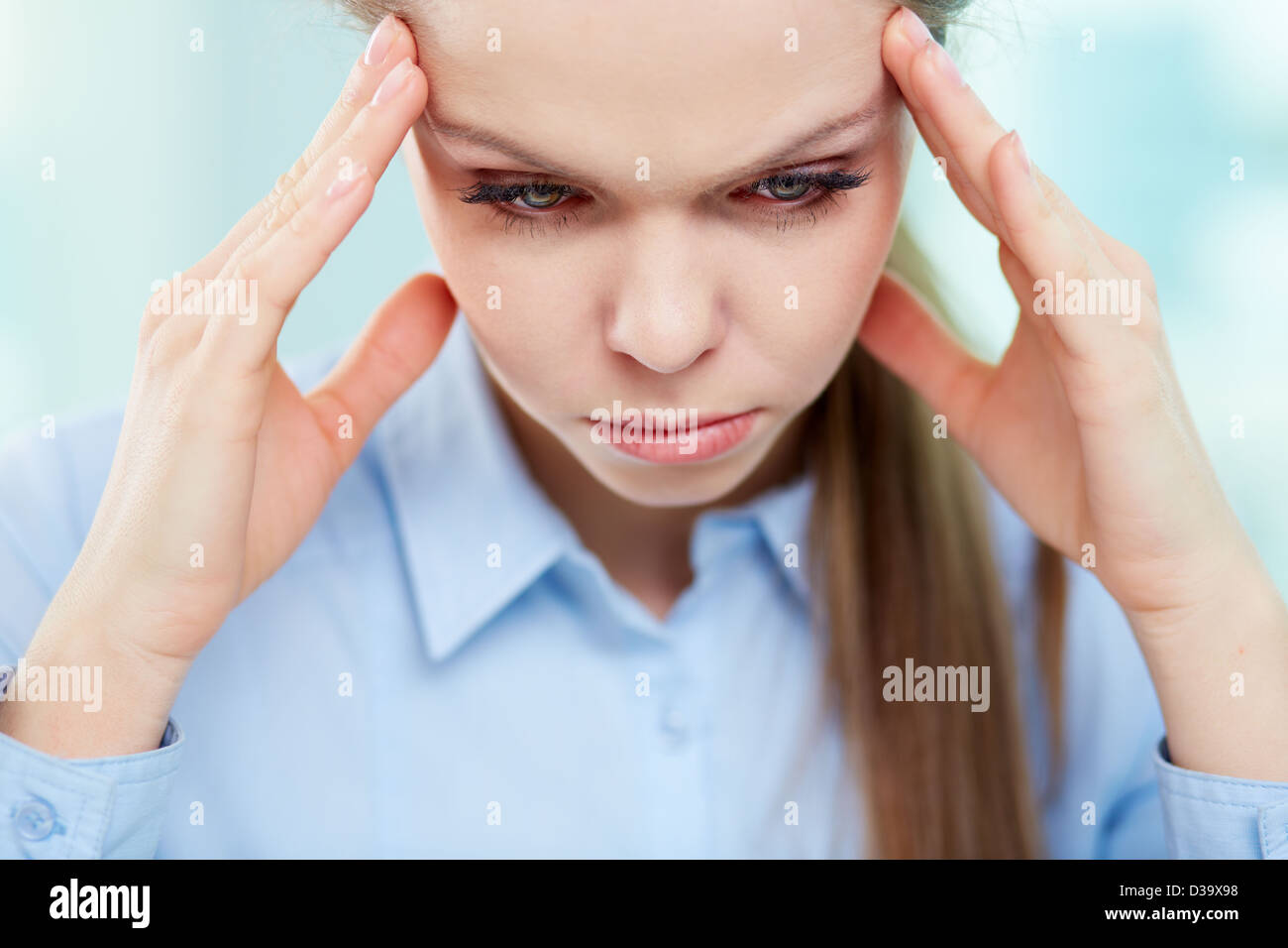 Headache close up tense girl hi-res stock photography and images - Alamy