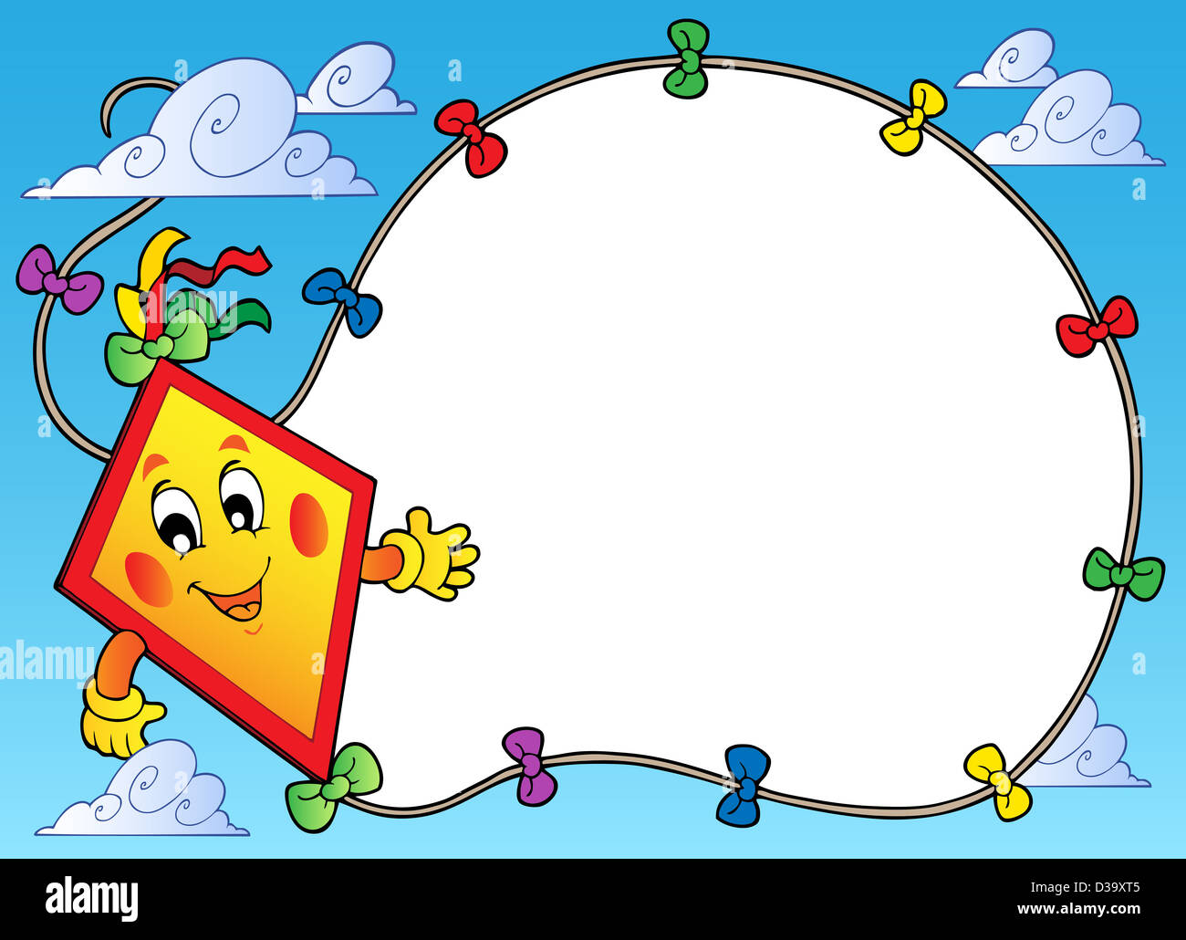 Frame with flying cartoon kite - color illustration Stock Photo - Alamy