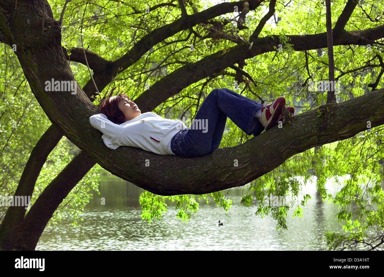 (dpa) - A young woman enjoys the shade and relaxes on an invitingly ...