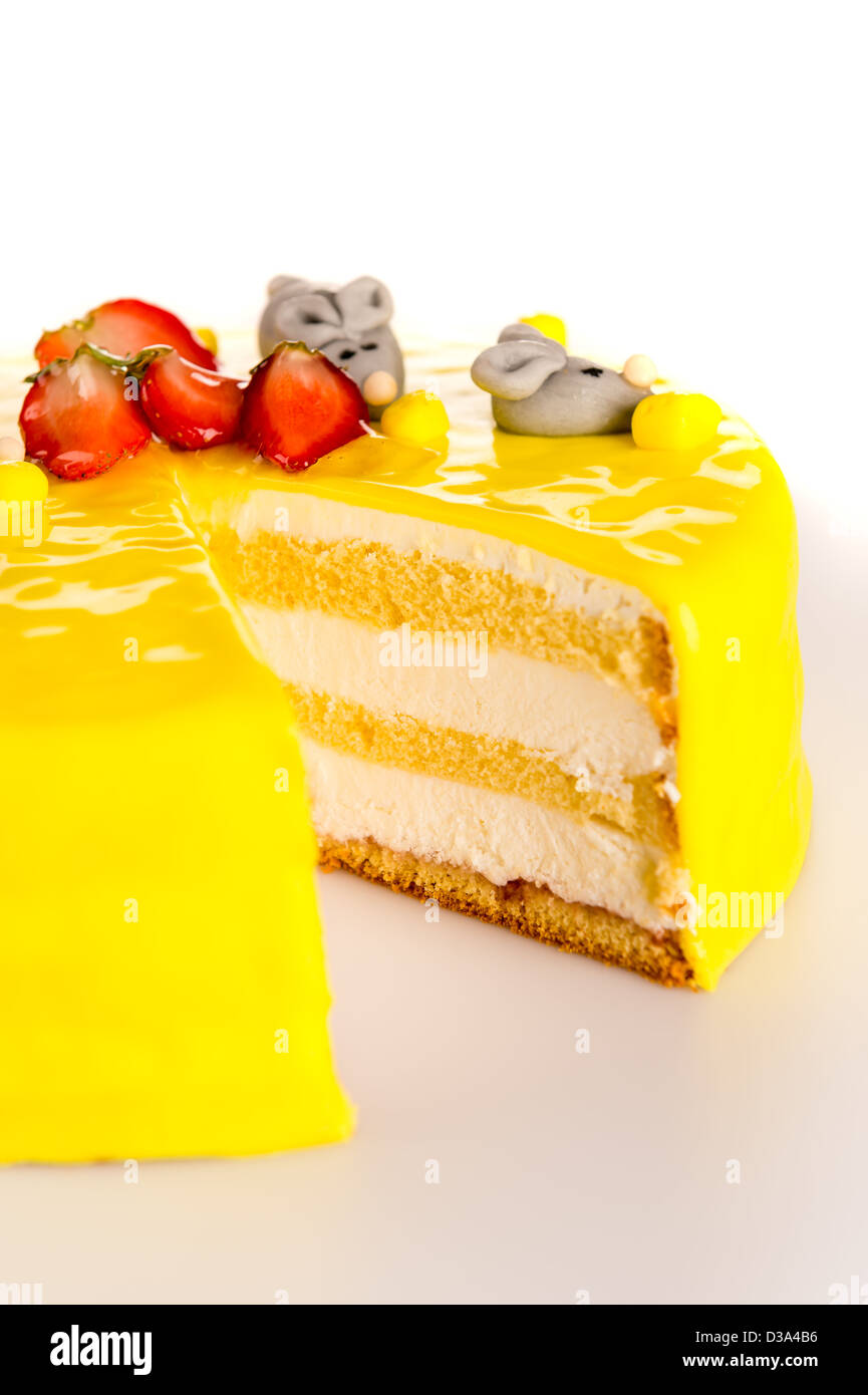 Yellow cake lemon dessert marzipan mice cheese decoration sugar icing ...