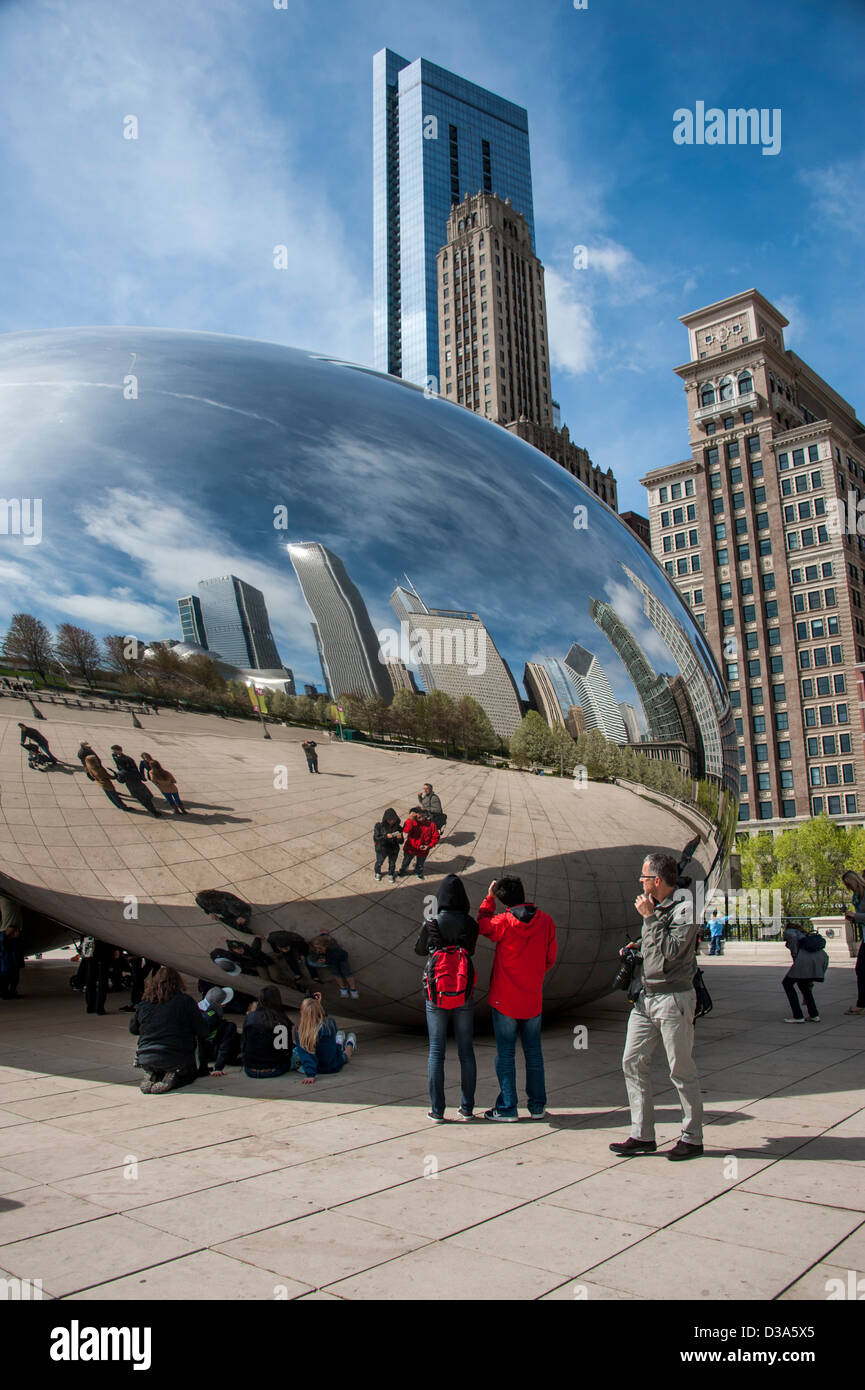 The Cloud Gate sculpture also known as The Bean in Millennium Park in ...