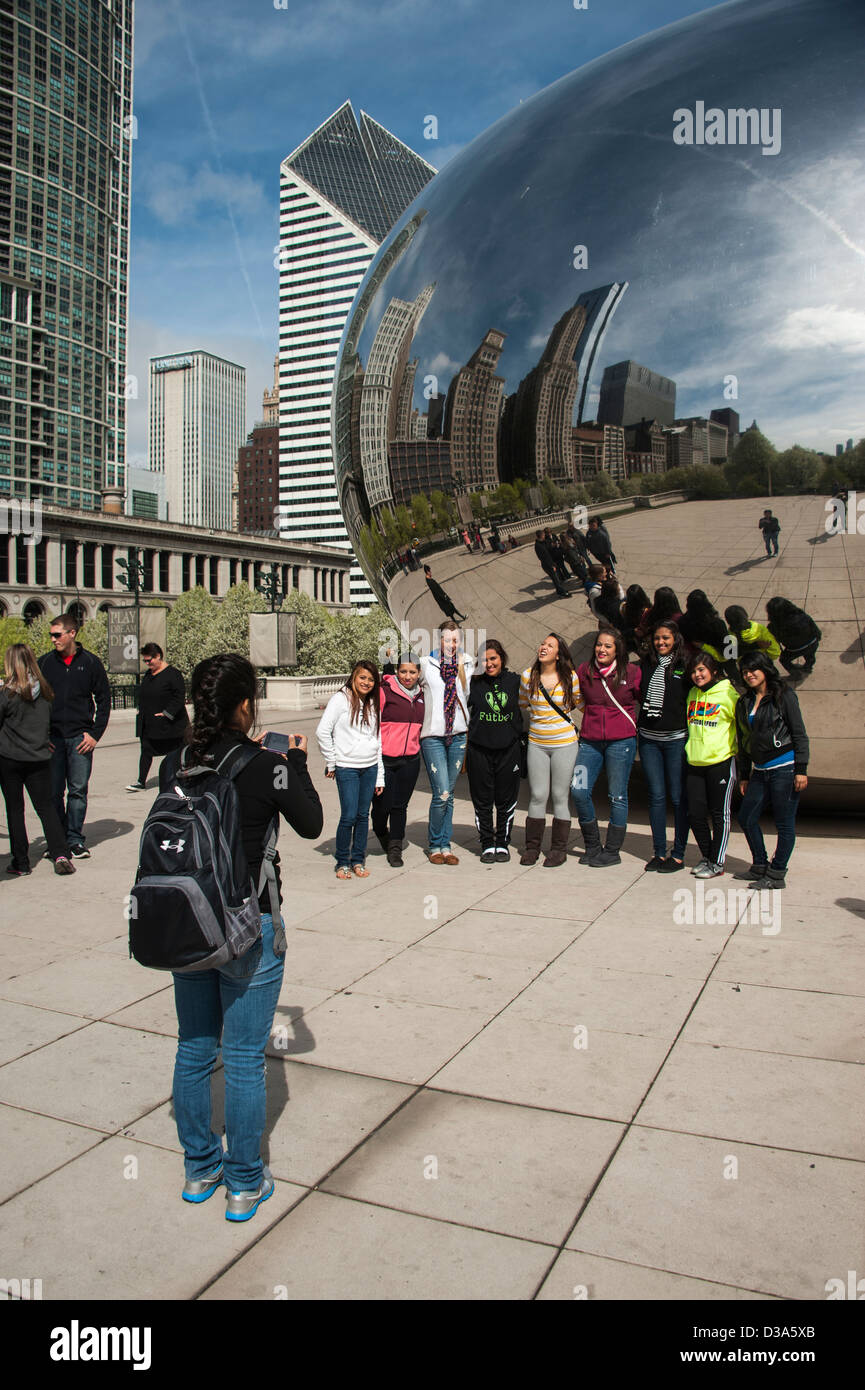 The Cloud Gate sculpture also known as The Bean in Millennium Park in ...