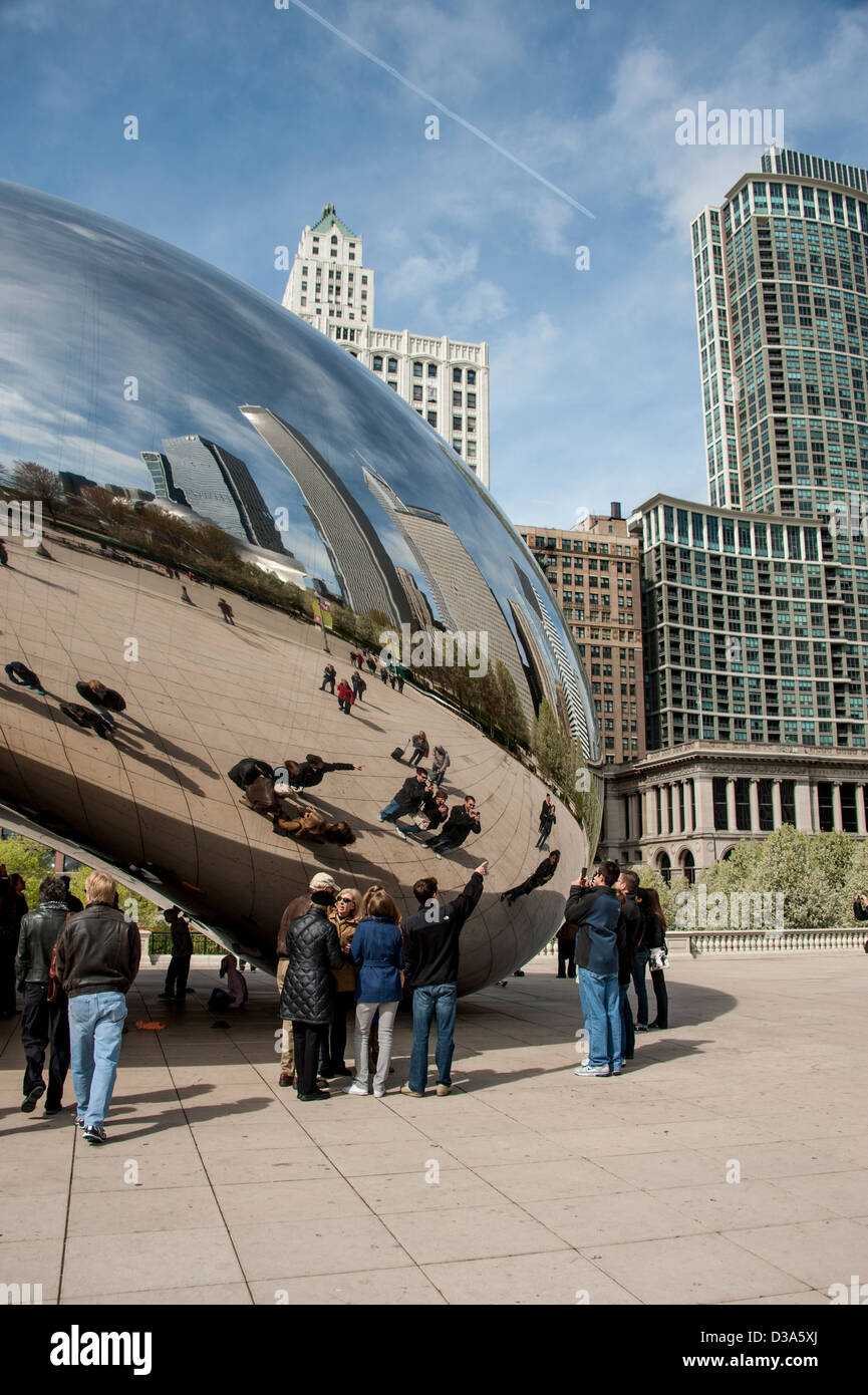 The Cloud Gate sculpture also known as The Bean in Millennium Park in ...