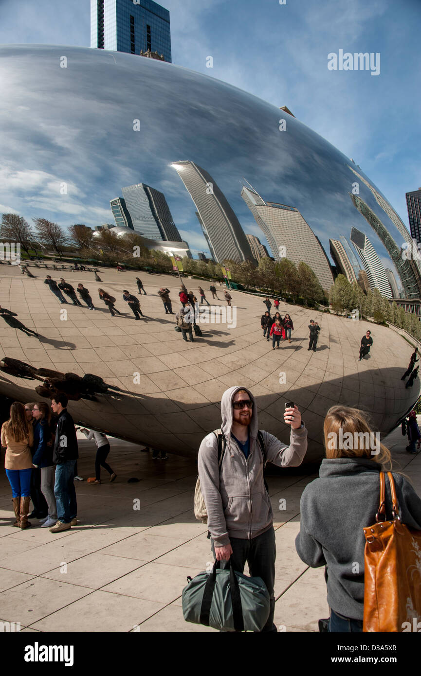 The Cloud Gate sculpture also known as The Bean in Millennium Park in ...