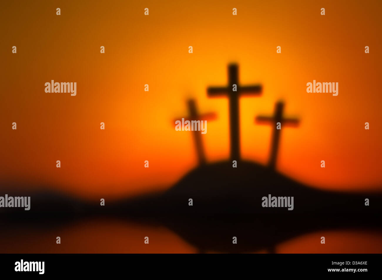 Three crosses symbolic for Jesus crucifixion in Golgotha Stock Photo ...