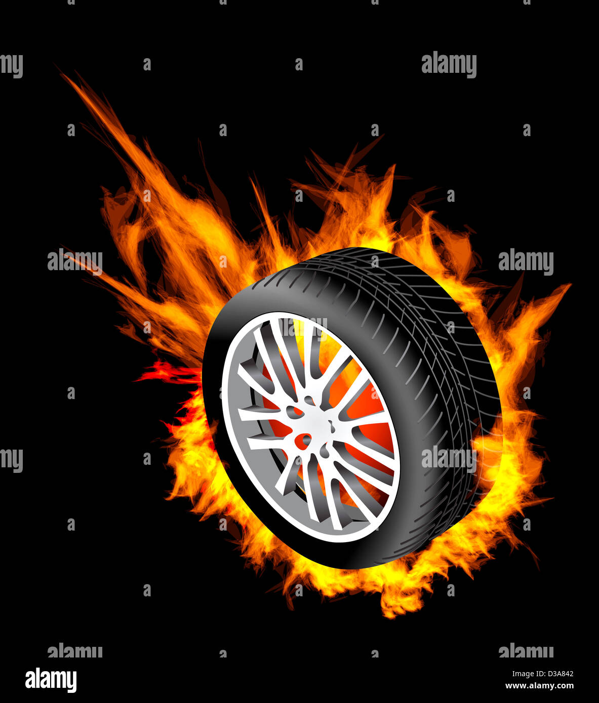 burning wheel tire on black background. Vector illustration Stock Photo ...