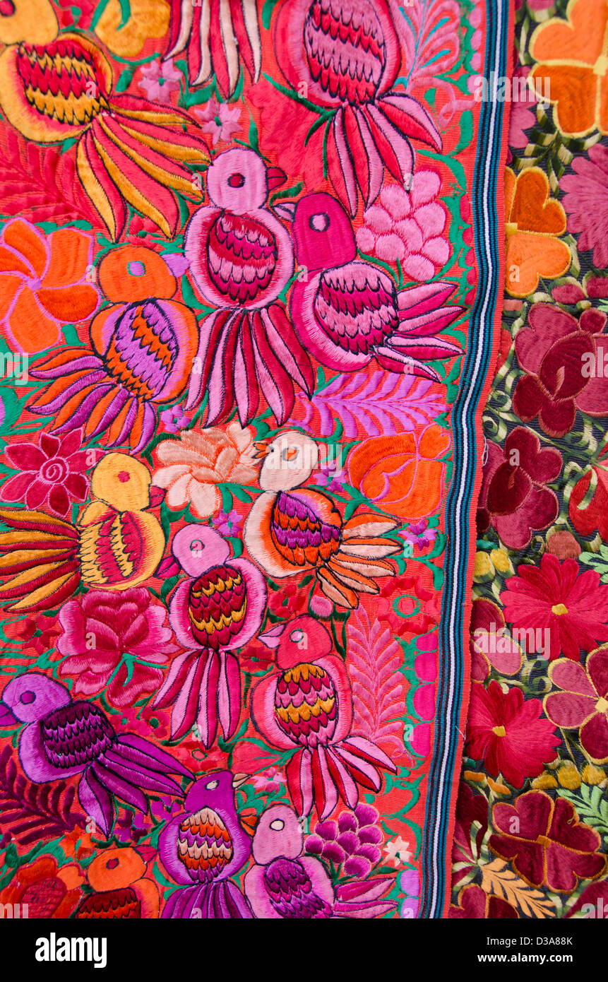 Guatemala, Livingston. Colorful traditional embroidery textile with ...