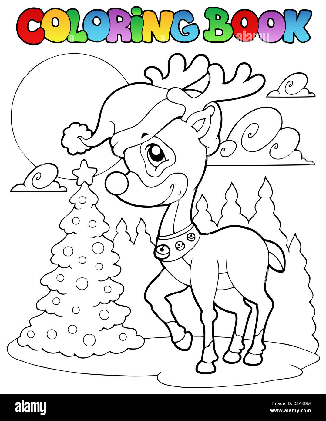 Coloring book Christmas deer 1 - thematic illustration Stock Photo - Alamy