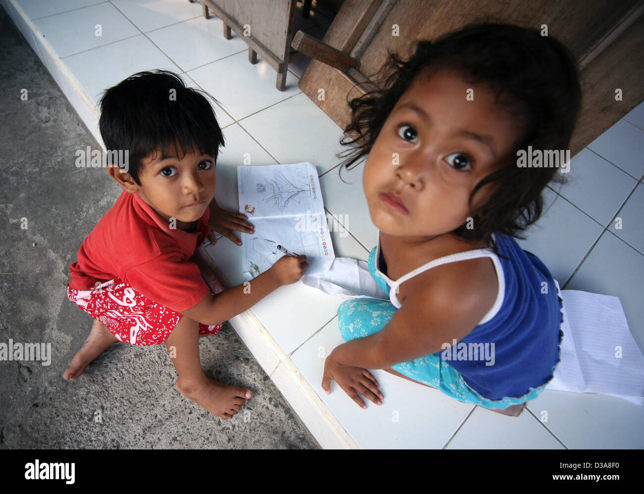 Indonesia. Bali 25 October: Drawing of Asian children on Bali 25 ...