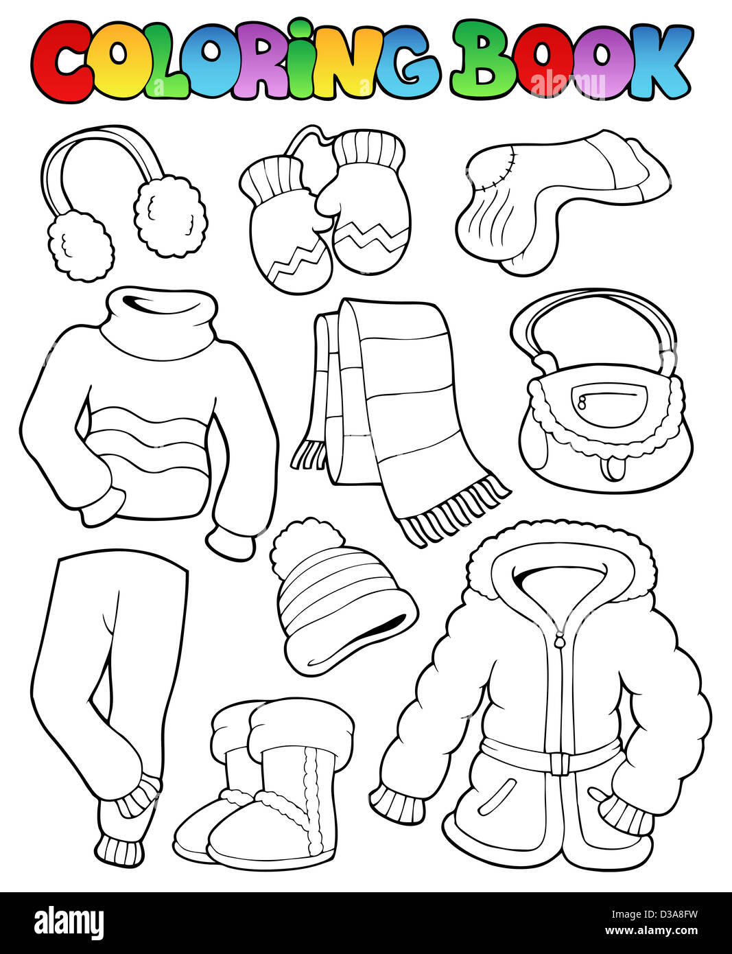 Coloring book winter apparel 1 - thematic illustration Stock Photo - Alamy
