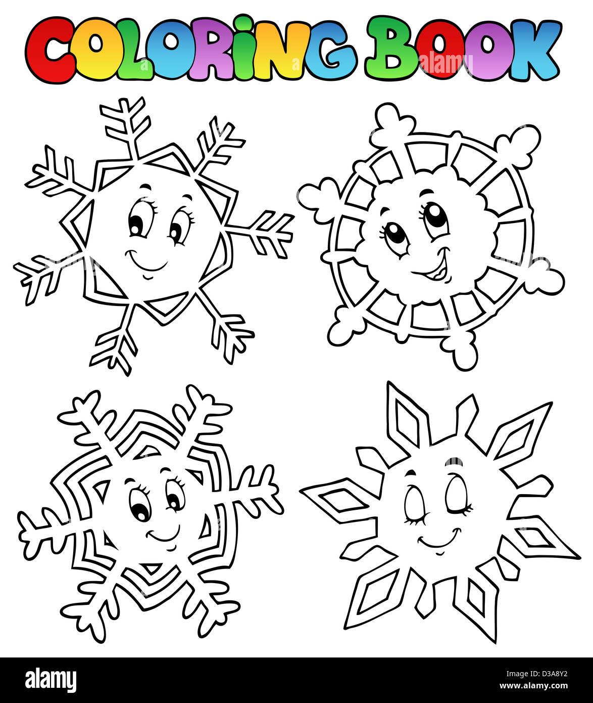Coloring book cartoon snowflakes 1 - picture illustration Stock Photo ...