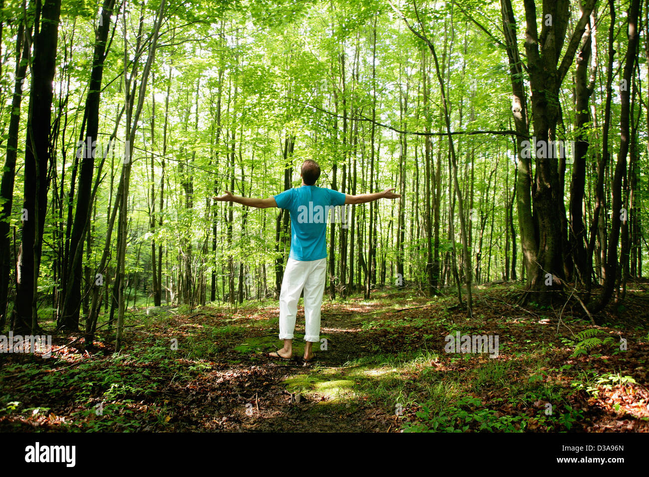 Man standing in forest Stock Photo - Alamy