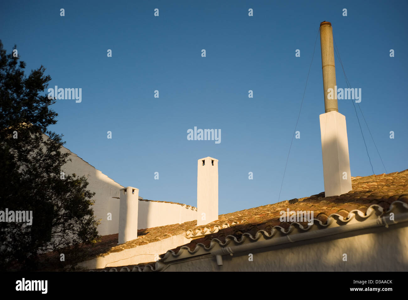 Architectural detail of a building with chimneys in Monte Toro, Minorca ...