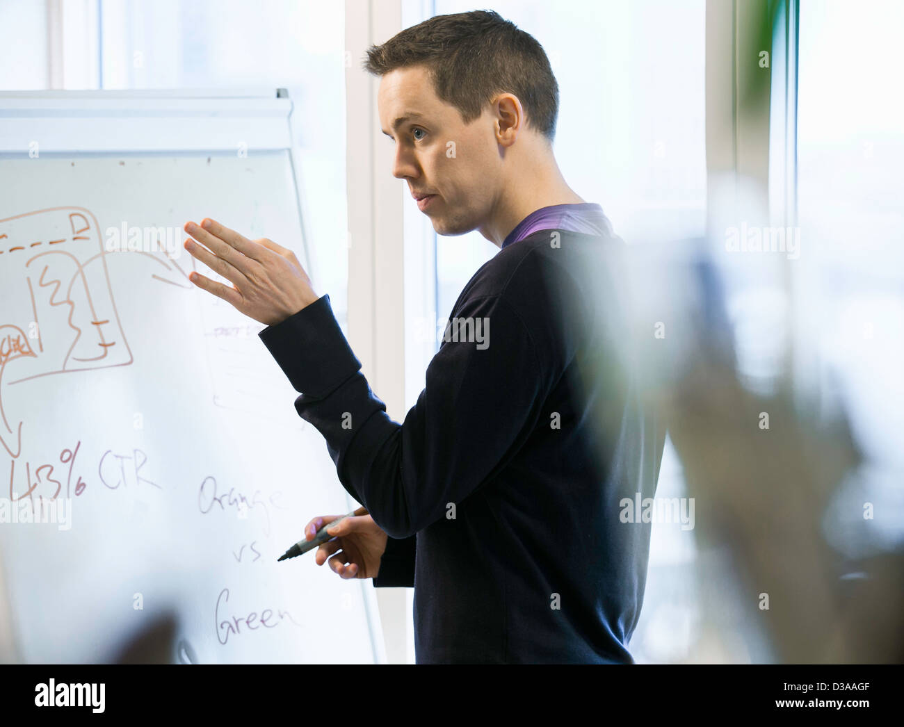 Businessman writing on whiteboard Stock Photo - Alamy