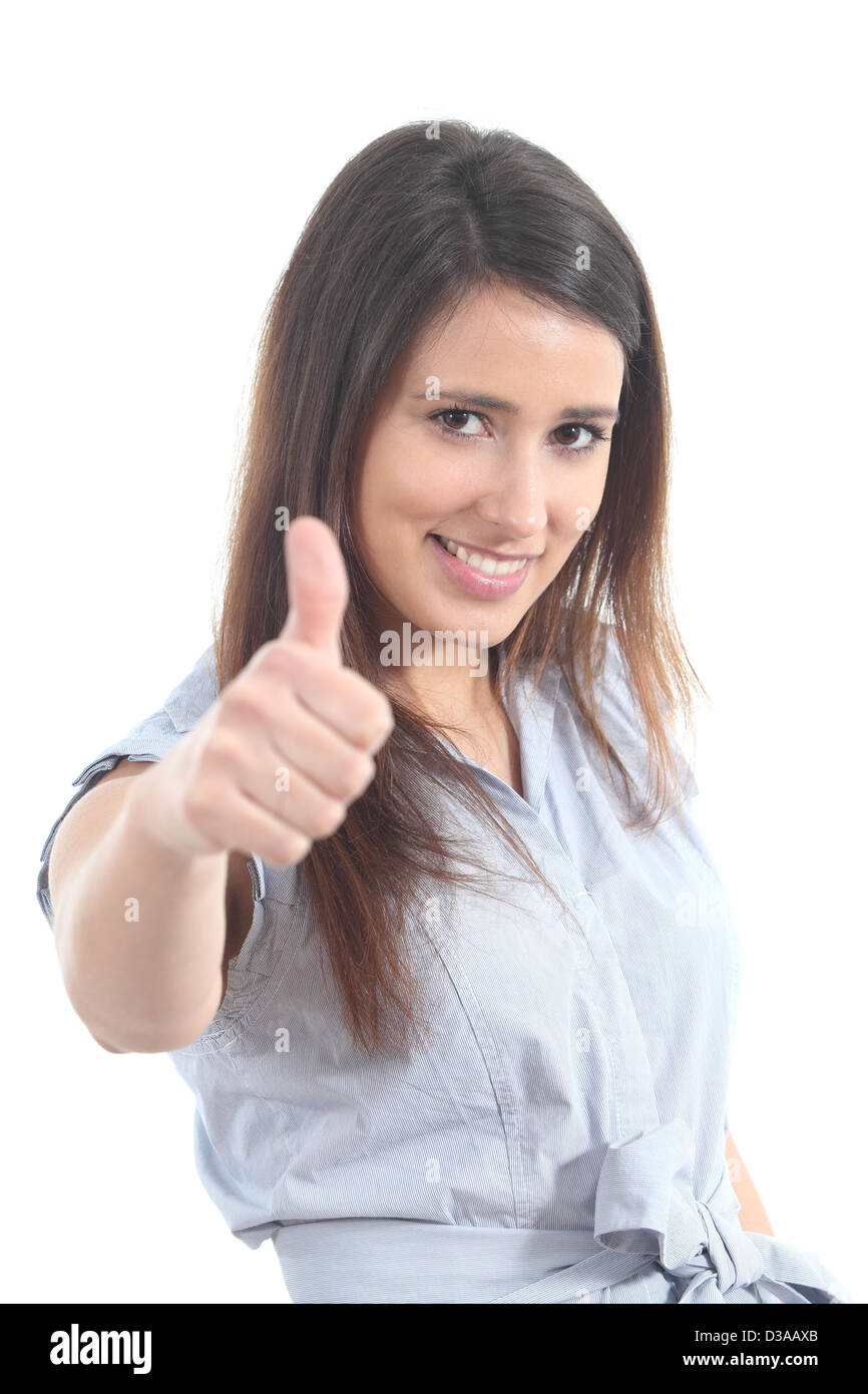 Beautiful woman with thumb up on a white isolated background Stock ...