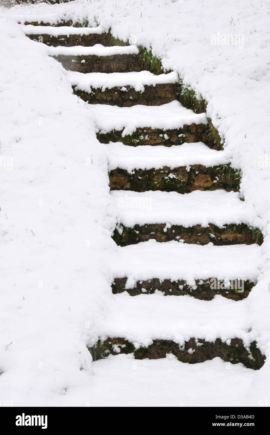 A flight of garden steps covered in snow Stock Photo - Alamy