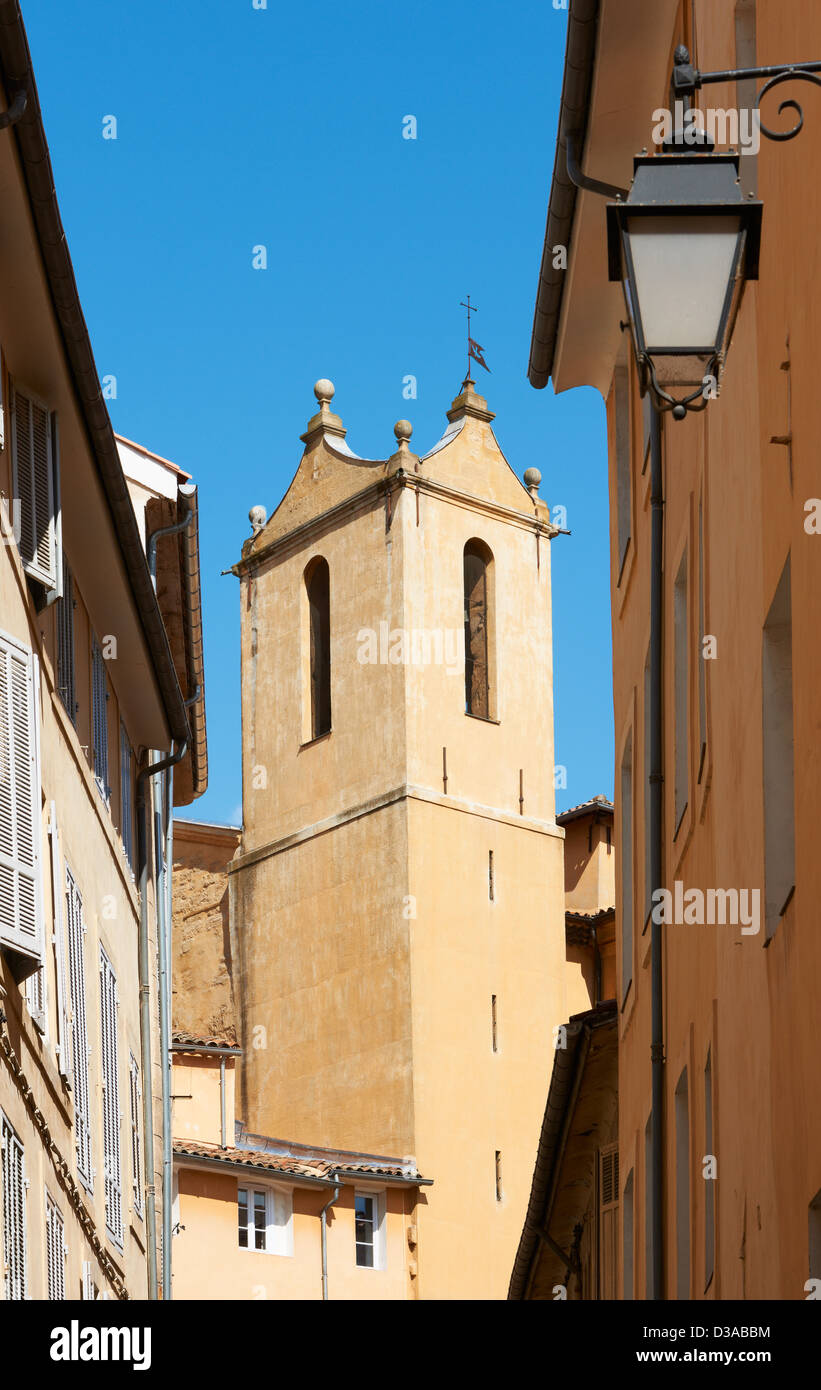 Typical Aix en Provence street view with ancient tower from XVI century ...