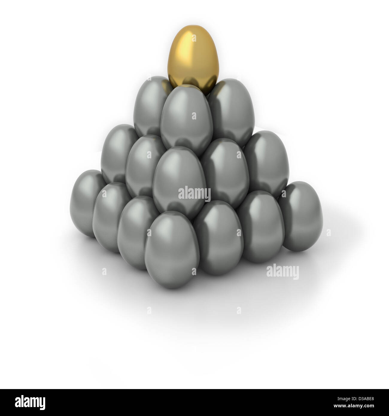 Pyramid of lead eggs with golden egg on top on white background Stock ...