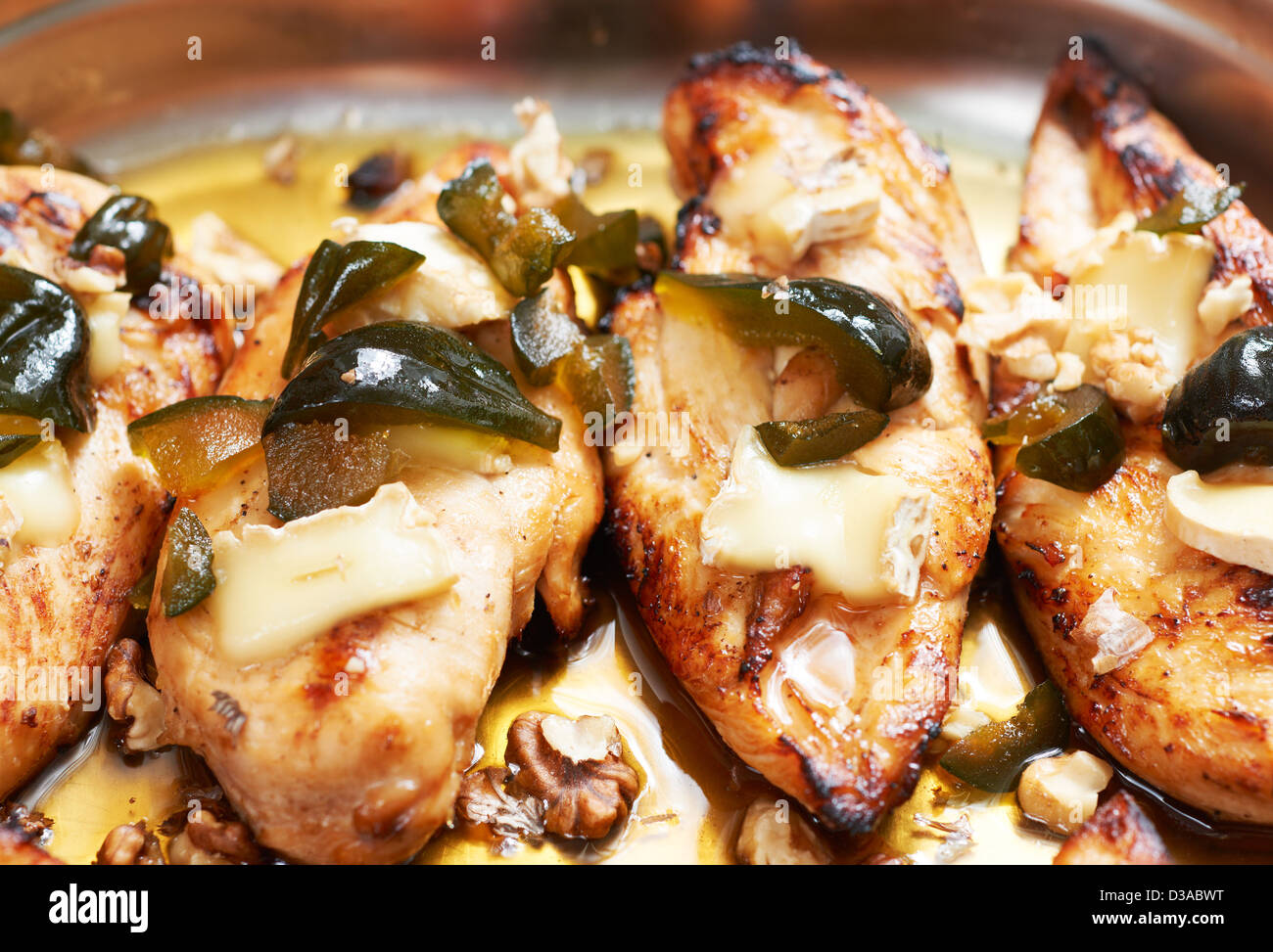 Mediterranean food of Provence, roasted chicken fillet with camembert ...