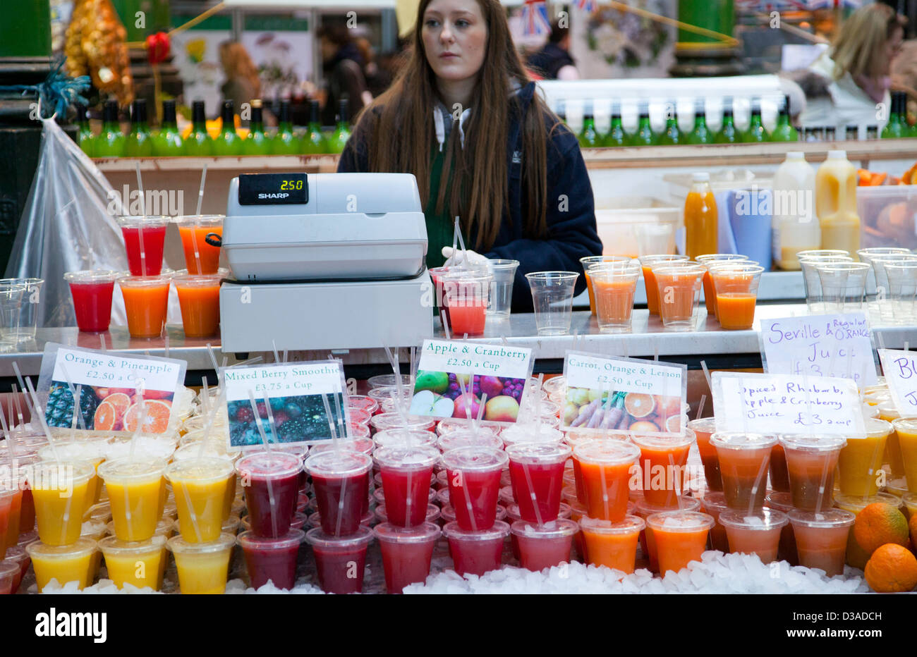 Borough Market Fruit Juices SE1 - London UK Stock Photo - Alamy