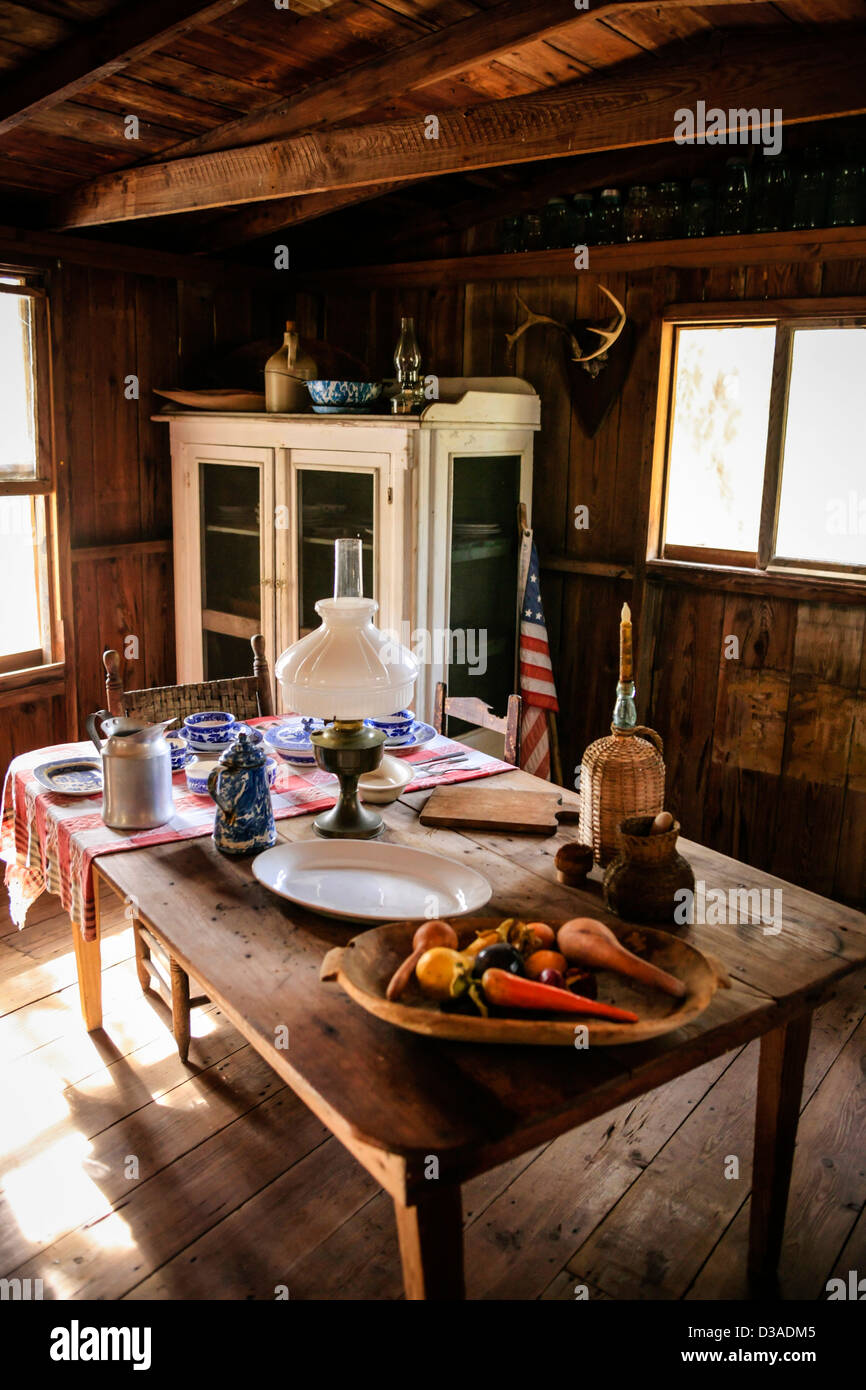 Interior of an early Pioneers homestead cabin in the outer Florida ...