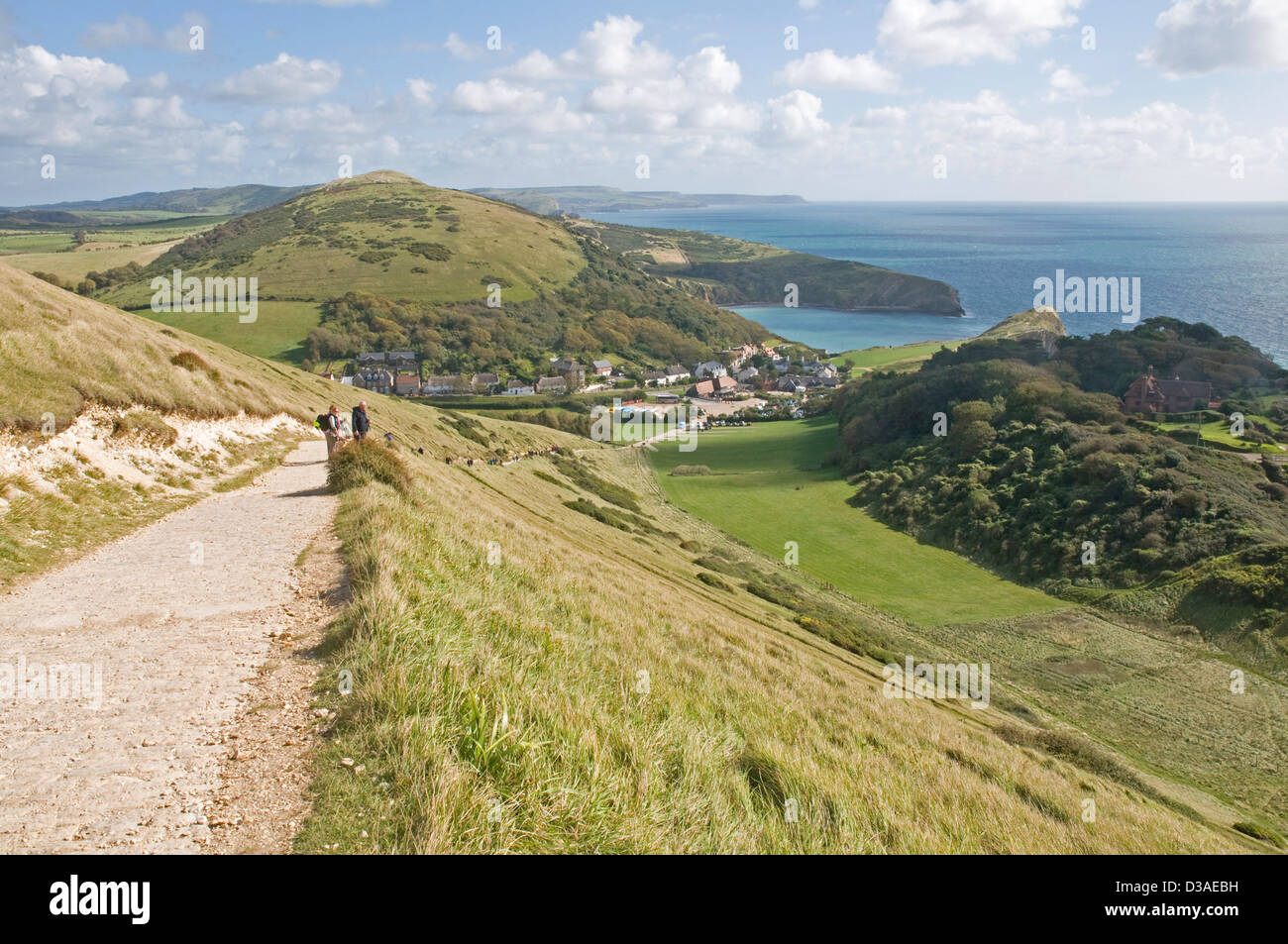 On the south west coast path approaching Lulworth Cove and Bindon Hill ...
