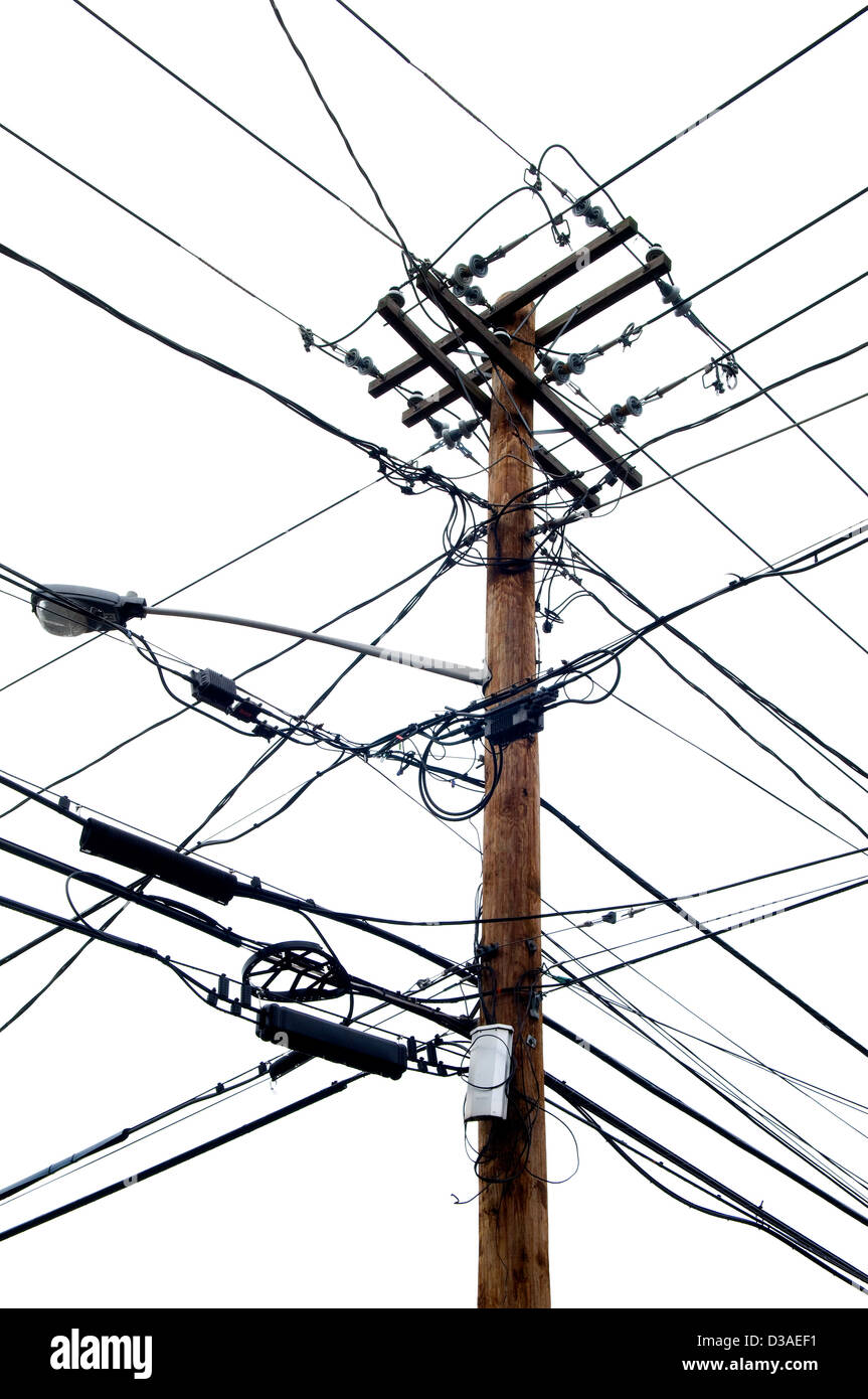 Power lines and utility pole Stock Photo - Alamy