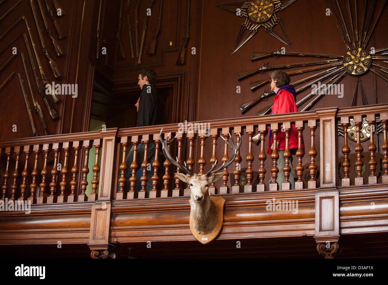 A balcony in the Entrance hall of Blair castle in the village of Blair ...