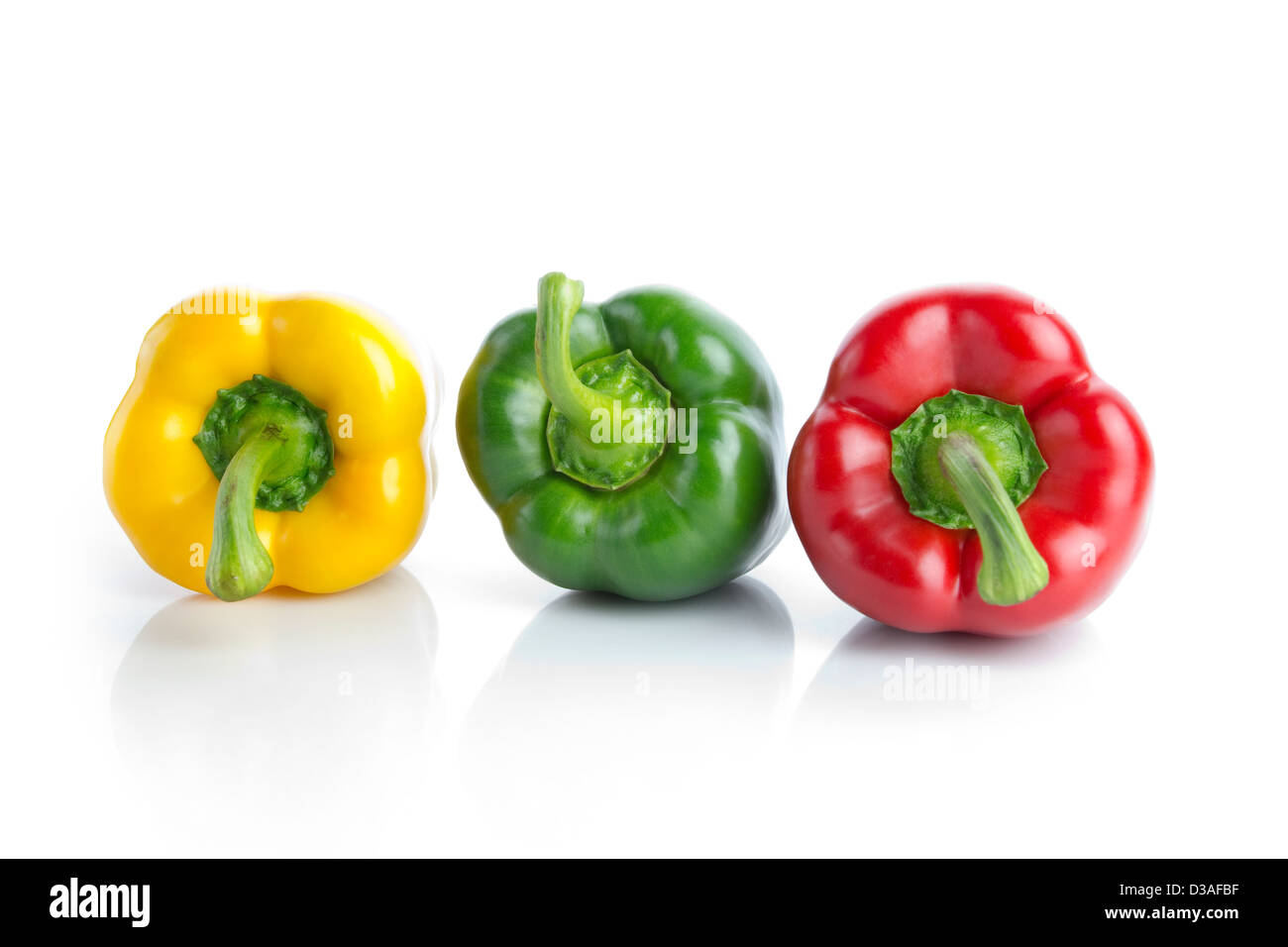 three colors red bell peppers isolated over white background Stock ...