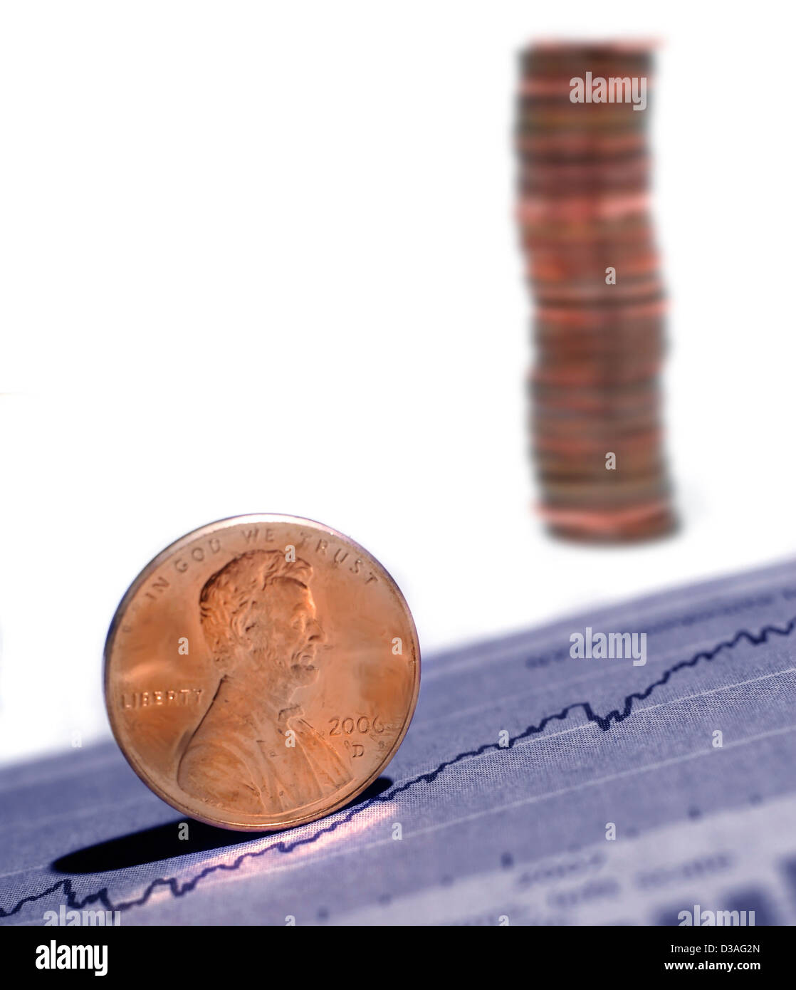 Closeup of pennies with graph and stock chart in background Stock Photo ...