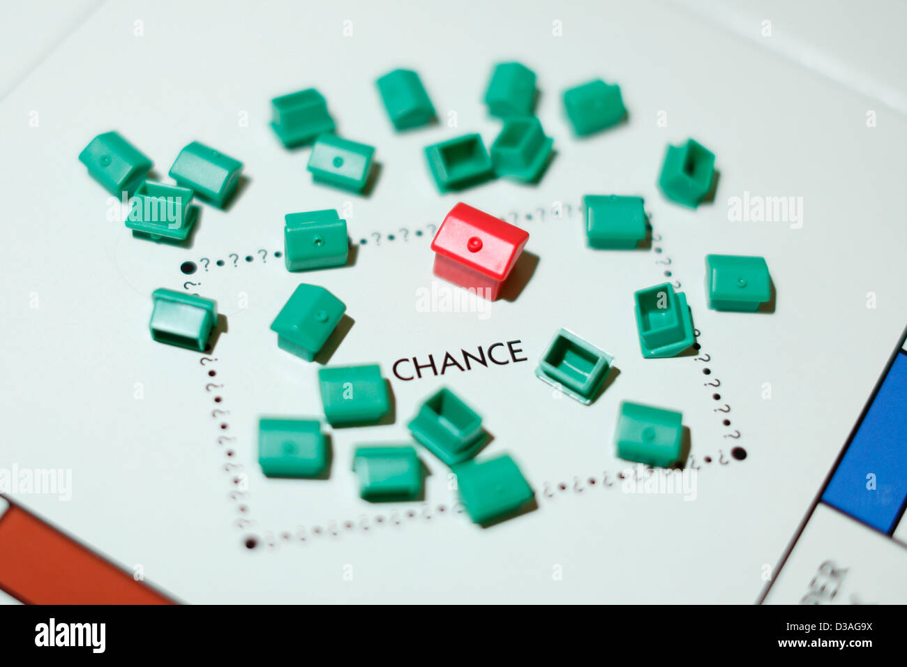 Houses and a hotel around chance on Monopoly board game Stock Photo - Alamy