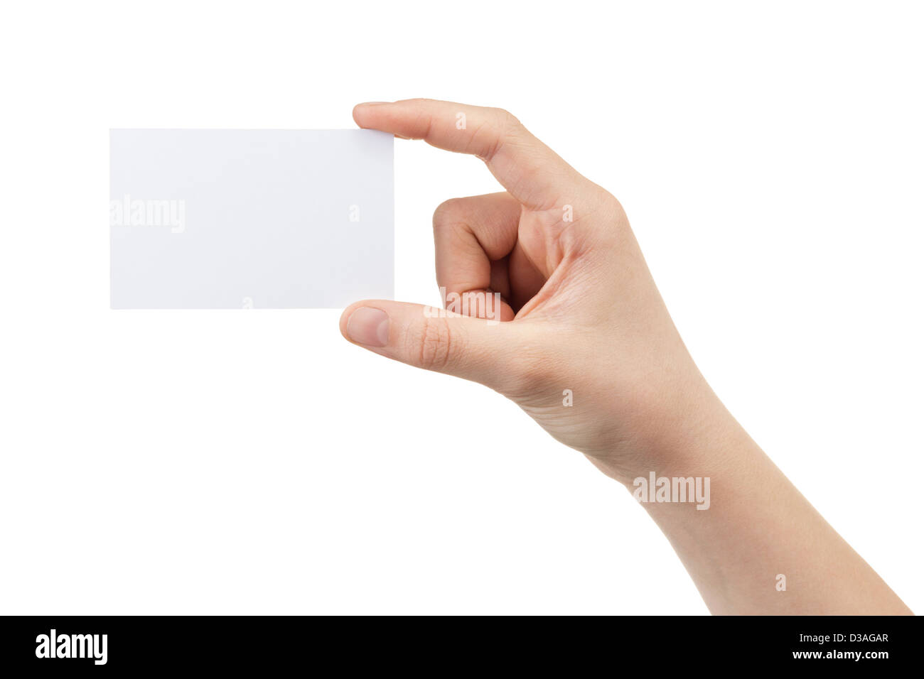 female teen hand holding blank card, isolated on white Stock Photo - Alamy