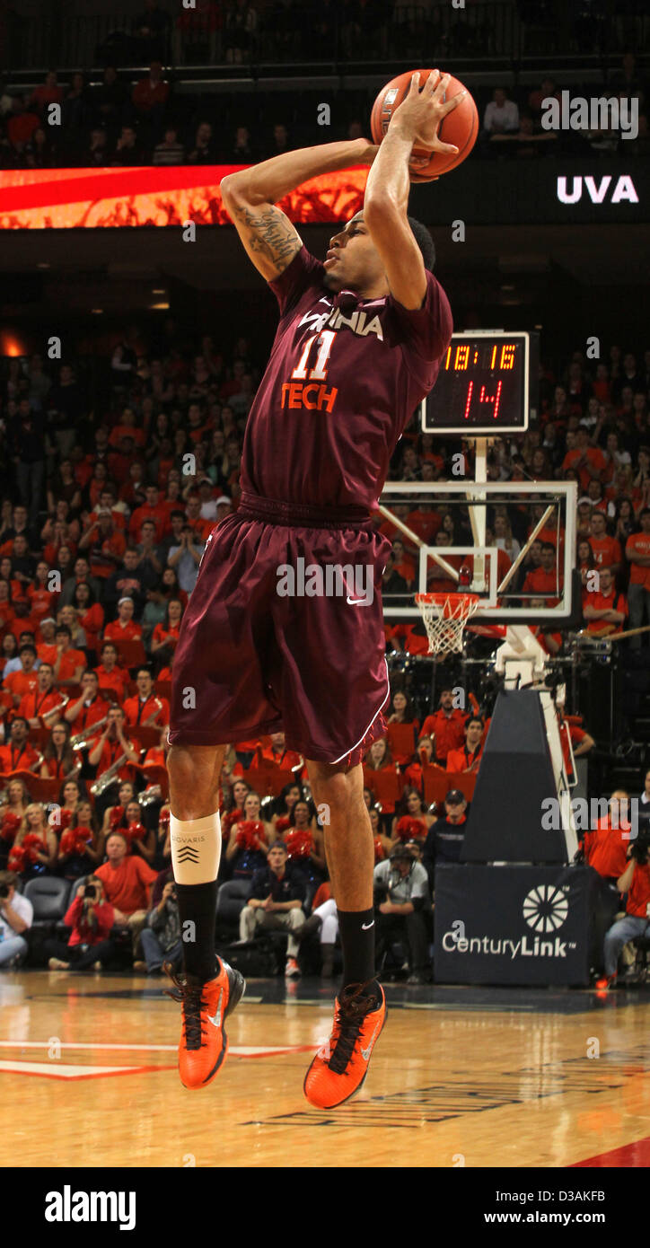 Feb. 12, 2013 - Charlottesville, Va, USA - Virginia Tech guard Erick ...