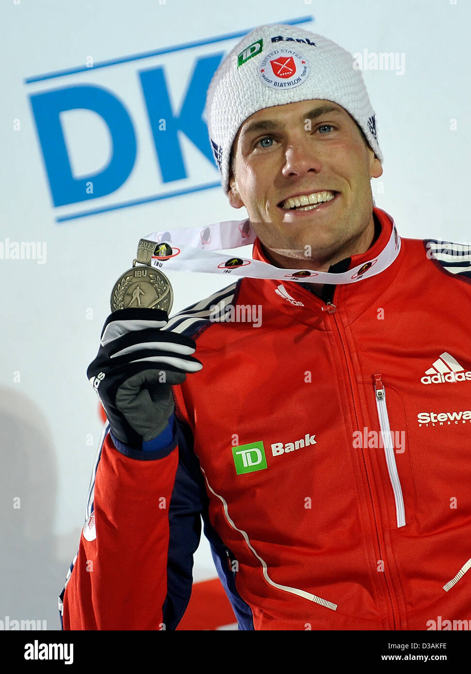 Tim Burke of USA celebrates his second place in the 20 km men race at ...