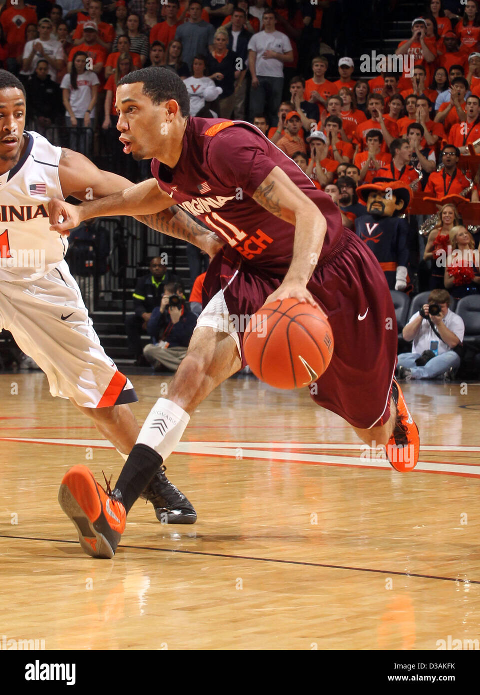 Feb. 12, 2013 - Charlottesville, Va, USA - Virginia Tech guard Erick ...