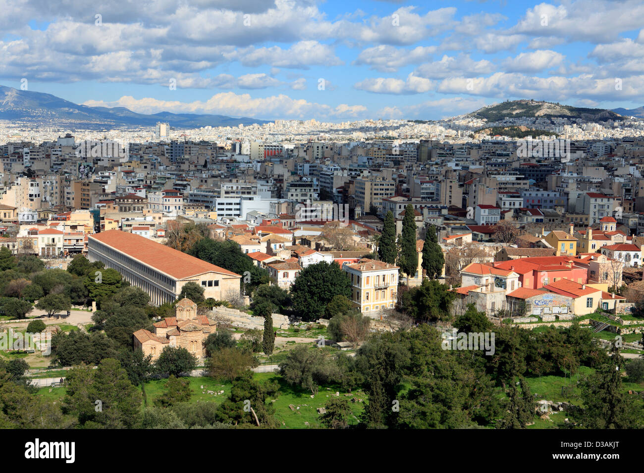 greece athens plaka view of the stoa of attalos and central athens from ...