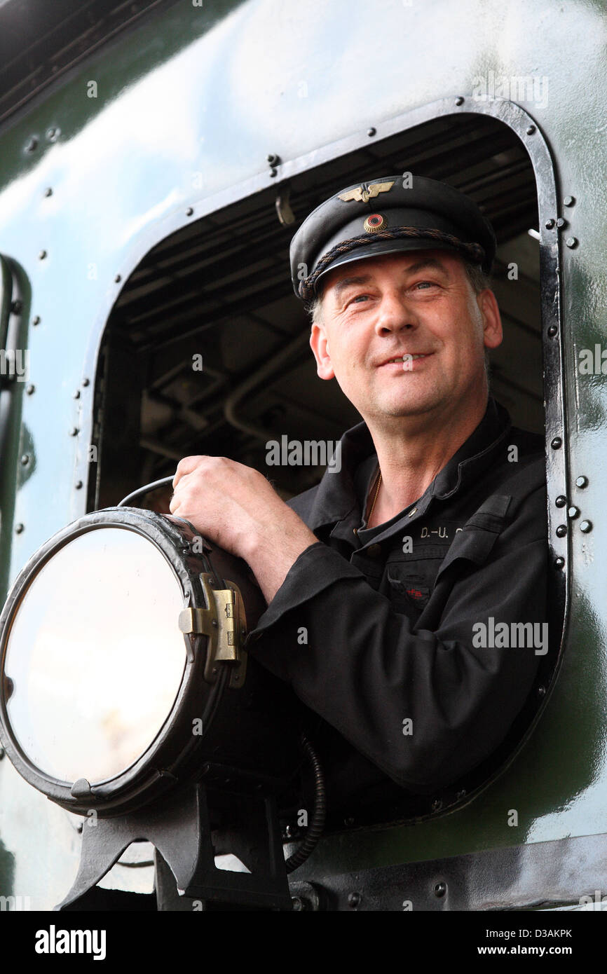 Wernigerode, Germany, train engineers, Dirk-Uwe Guenther in a Malletlok ...