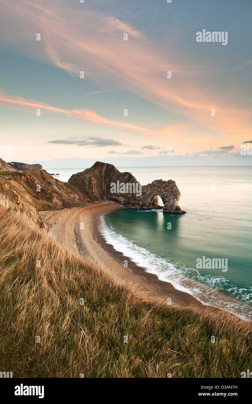 Durdle Door, a natural rock arch, on the Jurassic Coast in Dorset UK ...