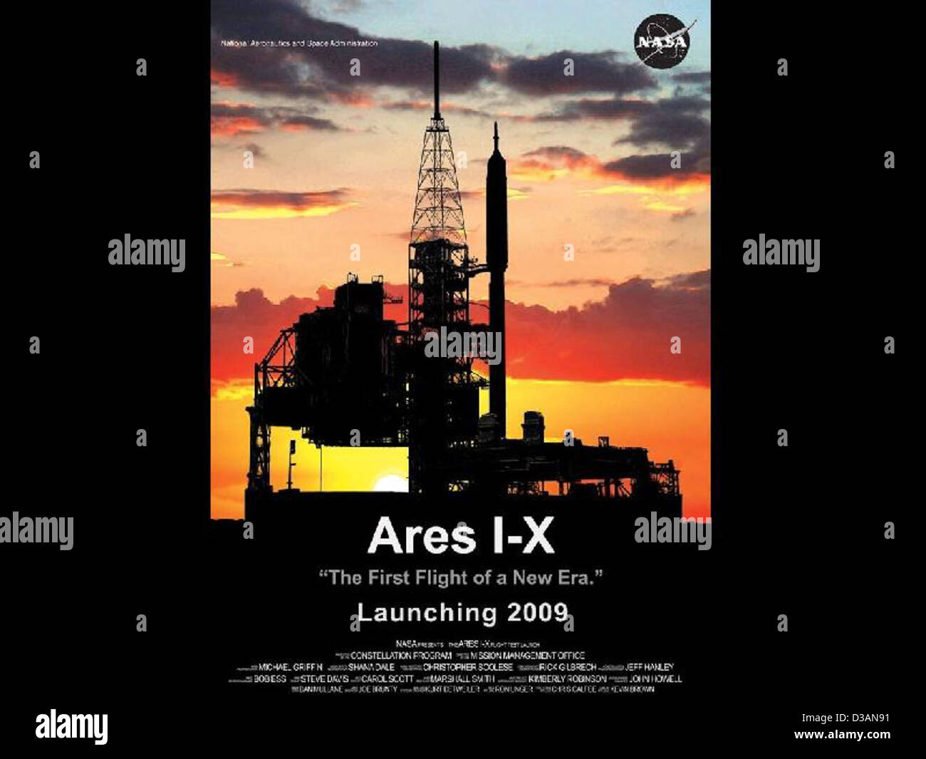 The Ares I-X launch vehicle, featured in the 'Movie Poster' for NASA's ...